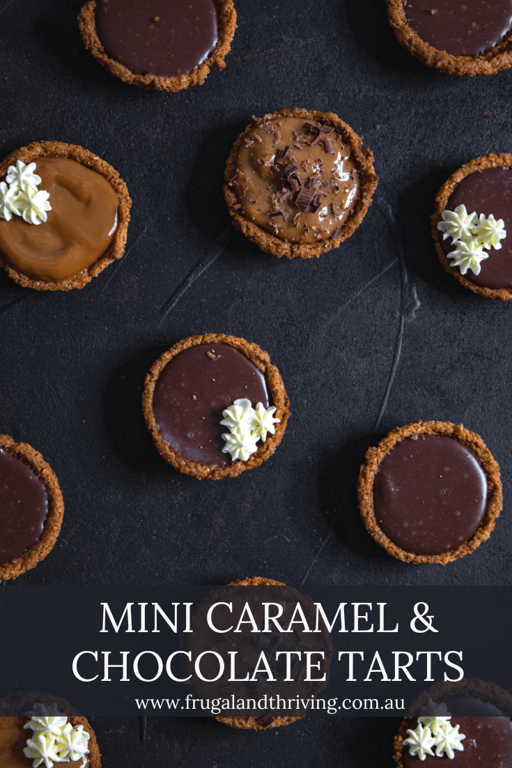 Mini Caramel and Chocolate Tarts with Easy Biscuit Bases