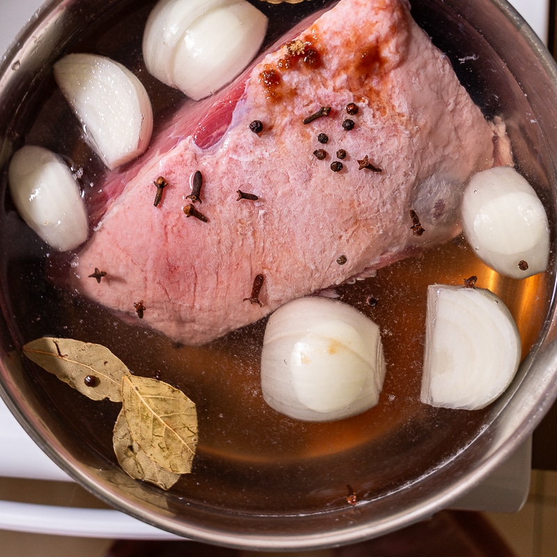 Traditional Corned Beef with Vegetables and White Sauce