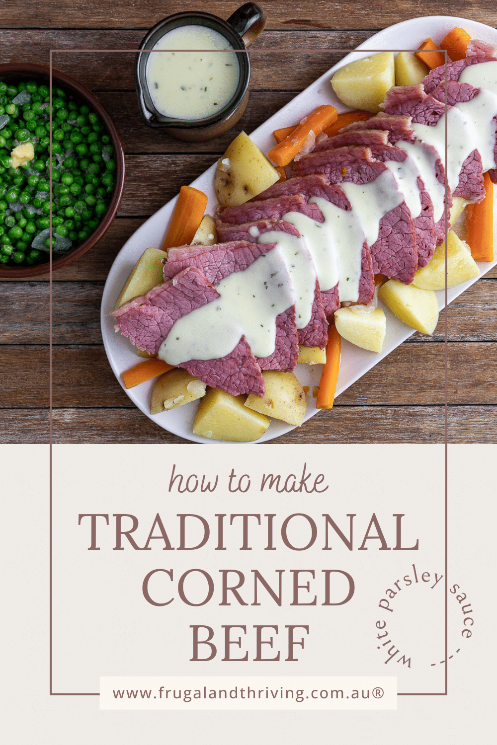 Traditional Corned Beef with Vegetables and White Sauce